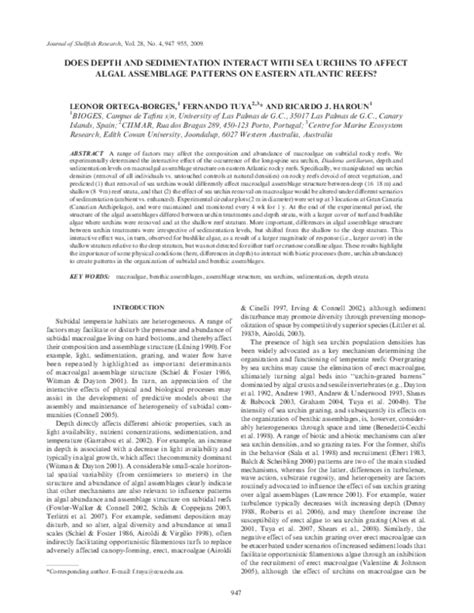 Pdf Does Depth And Sedimentation Interact With Sea Urchins To Affect