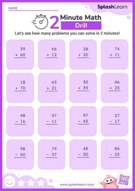 Add And Subtract Two 2 Digit Numbers Without Regrouping Vertical Timed