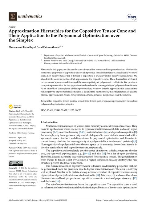 Pdf Approximation Hierarchies For The Copositive Tensor Cone And Their Application To The
