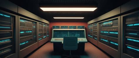 A Retrofuturistic Mainframe Room Showcasing Vintage Technology And