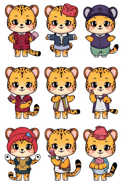 A Set Of Cartoon Leopard Characters 51079620 Vector Art At Vecteezy