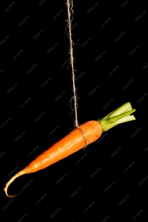 Premium Photo Carrot Hanging On String On Black Background