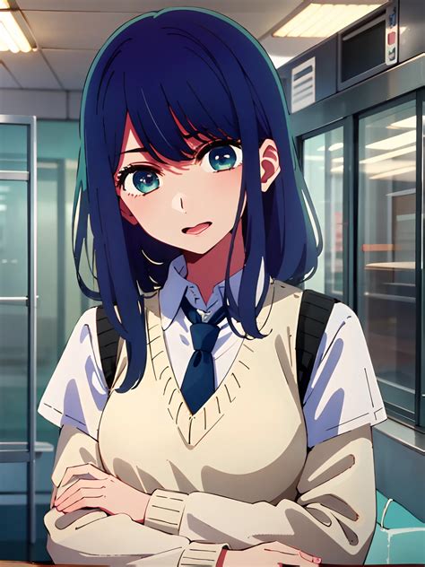 Anime Girl With Blue Hair And A White Shirt And Tie Seaart Ai