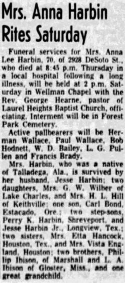 Anna Lee Ibison Harbin Unknown 1957 Find A Grave Memorial