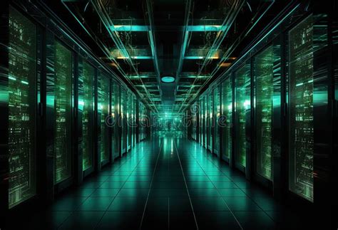 Futuristic Data Center With Illuminated Servers High Tech Networking Technology And Digital