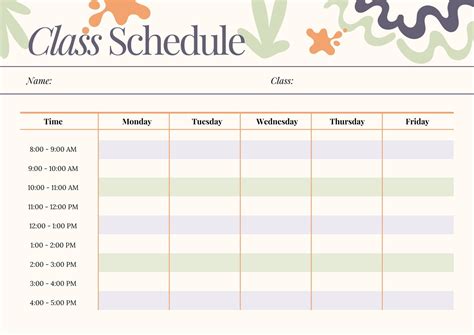Editable Class Schedule For Schools Class Schedule Template Class