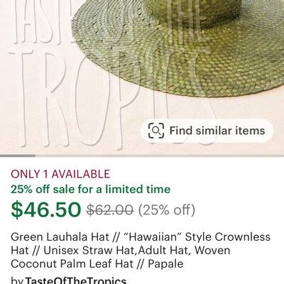 Green Lauhala Hat Hawaiian Style Crownless Hat Unisex Straw Hat