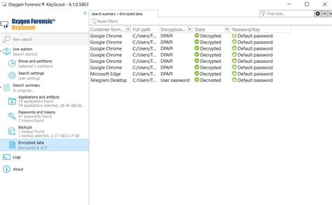 All The Found Encrypted Data Is Now Shown On A Separate Tab In Oxygen Forensic® Keyscout