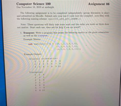 Solved Computer Science 100 Due November 18 2019 At