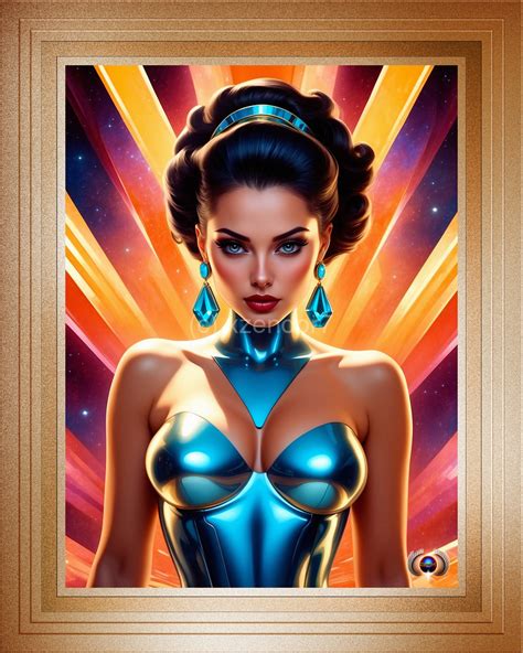 Satin Blue Pin Up Girl Poster Art Captivating Ai Concept Portrait By