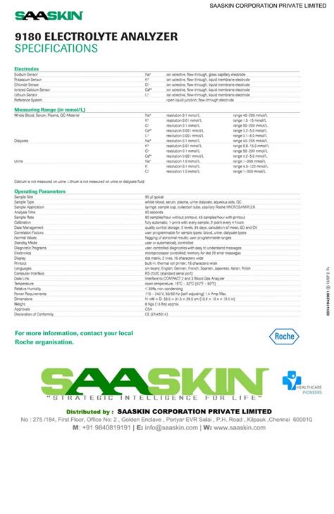 Roche 9180 Electrolyte Analyzer At Best Price In Chennai By Saaskin Corporation Private Limited
