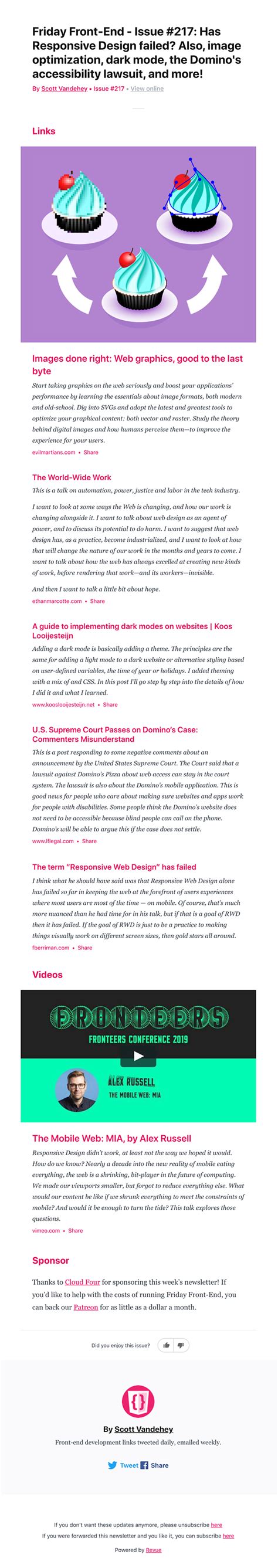 friday front end issue 217 has responsive design failed also image optimization dark mode