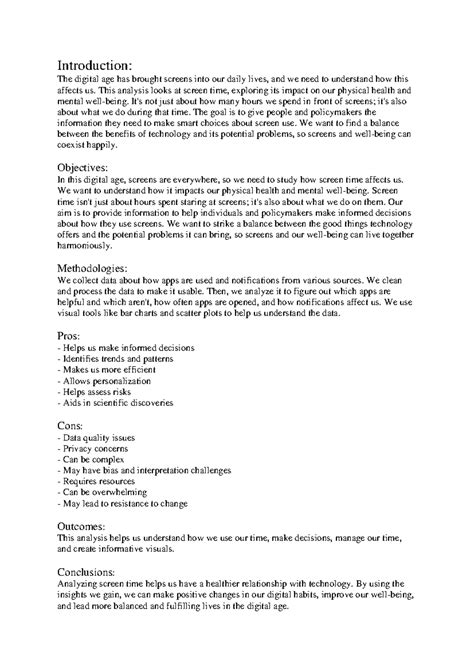 Screen Time Analysis Explaination Introduction The Digital Age Has