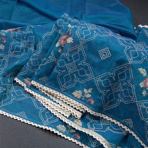 Kota Peacock Blue Thread Embroidered Saree Kumaran Silks