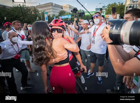 Remco Evenepoel And His Partner Oumaima Oumi Rayane Celebrate After Winning The Final Stage Of