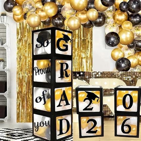 Runtow Caja De Globos Negros Para Graduación 2026 4 Piezas