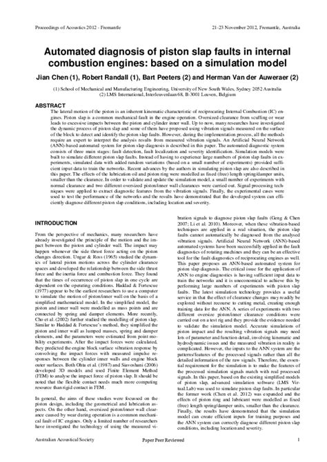 Pdf Automated Diagnosis Of Piston Slap Faults In Internal Combustion