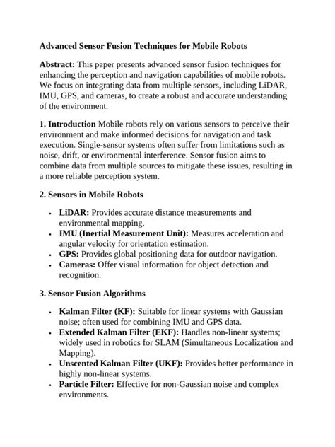 Advanced Sensor Fusion Techniques For Mobile Robots Pdf Lidar