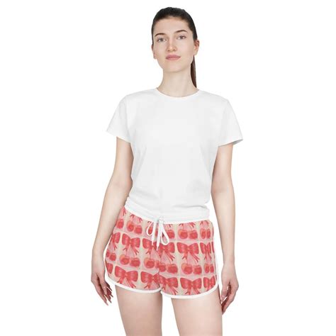 Watercolor Pink Bows Cherry Pattern Relaxed Shorts Aop Etsy