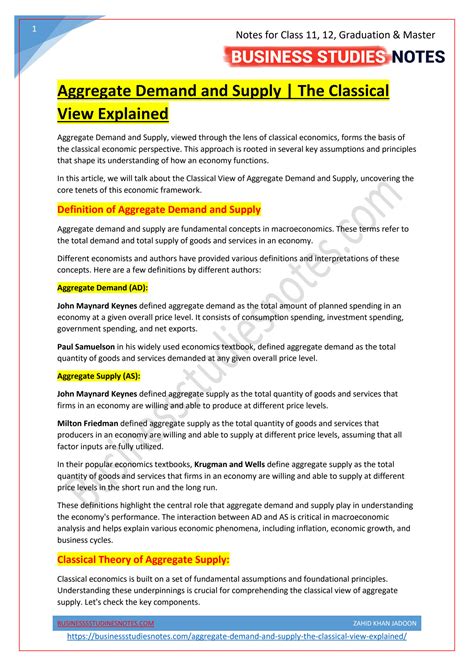 Solution Aggregate Demand And Supply The Classical View 1 Studypool