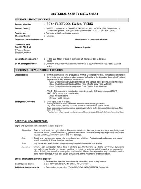 Rev 1 Msds Fleetcool Premix Pdf