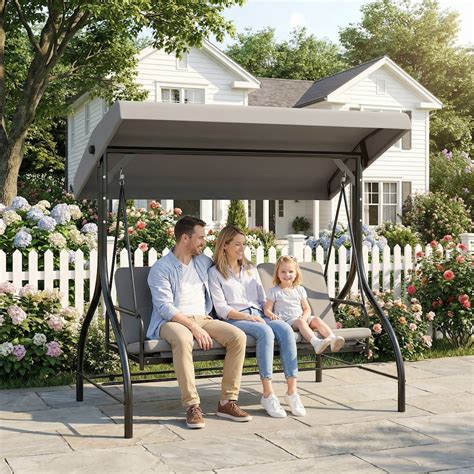 Outsunny 3 Seater Canopy Swing Chair Porch Hammock Bed Rocking Bench