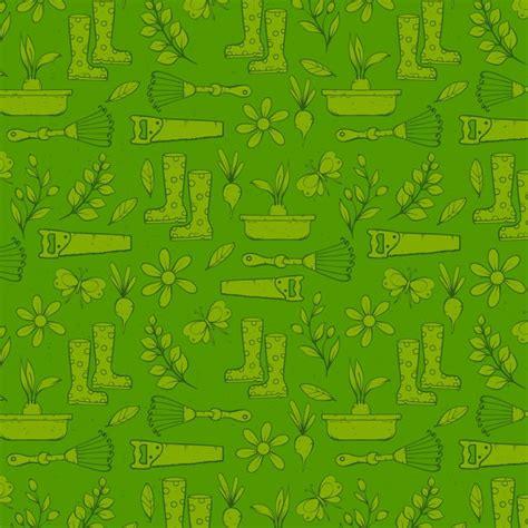 Free Vector Hand Drawn Green Elements Gardening Pattern