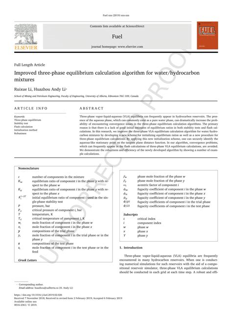pdf improved three phase equilibrium calculation algorithm for water