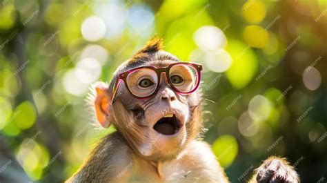 Premium Photo Monkey Wearing Glasses Looks Surprised