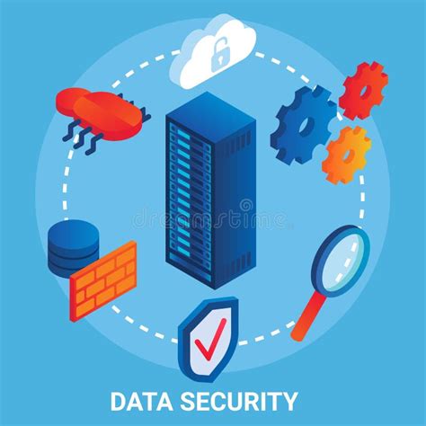 Data Security Flowchart Vector Illustration Isometric Server Rack