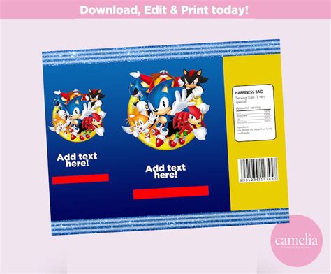 Sonic Chip Bag Template Sonic Chip Bag Printable Sonic Party Favor Sonic Chip Bag Wrapper