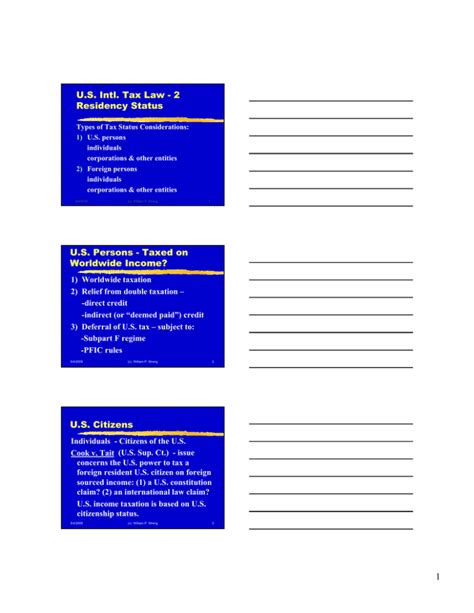 U S Intl Tax Law 2 Residency Status