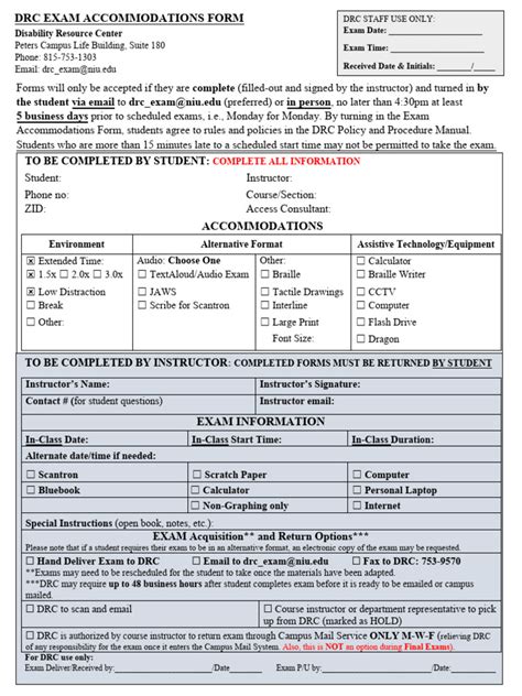 Exam Accommodations Form Accessible Updated Pdf Computing