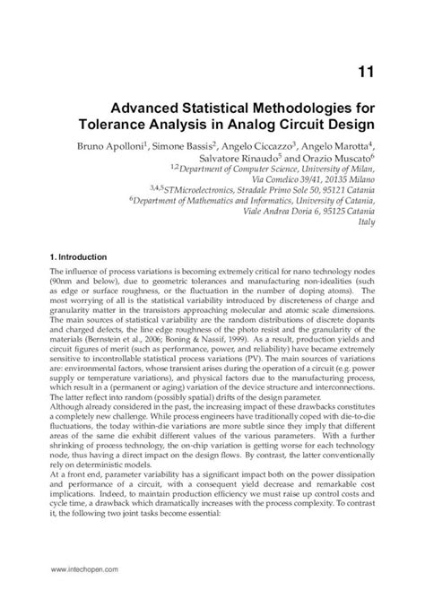 Pdf Advanced Statistical Methodologies For Tolerance Analysis In