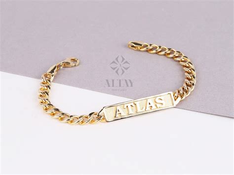 14k Gold Name Bracelet Nameplate Cuban Link Bracelet Gold Custom