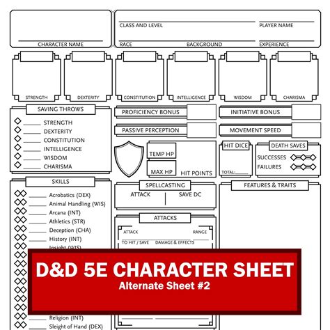 5th Character Dragons Dungeons Edition Sheet