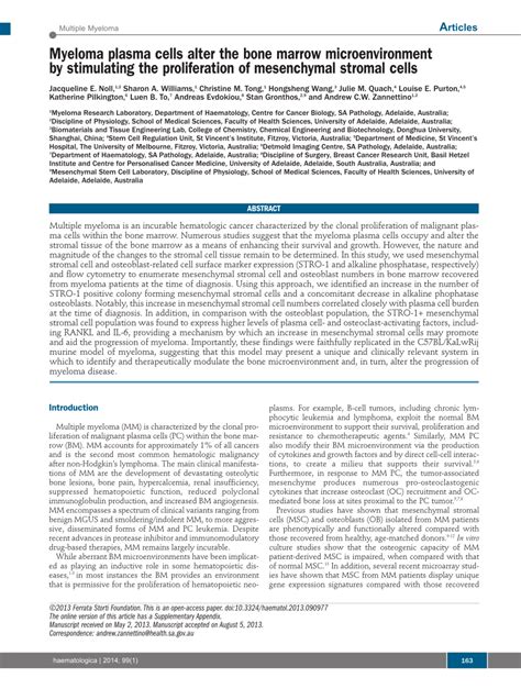 Pdf Myeloma Plasma Cells Alter The Bone Marrow Microenvironment By Stimulating The