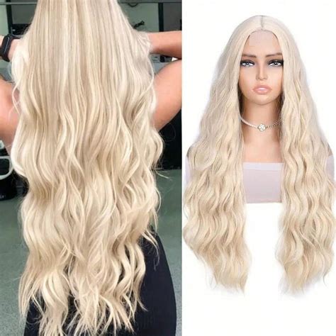 Long Platinum Blonde Wig 41 Lace Full Wig 28 Inch Natural Wavy Blonde