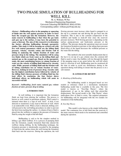 Pdf Two Phase Simulation Of Bullheading For Well Kill