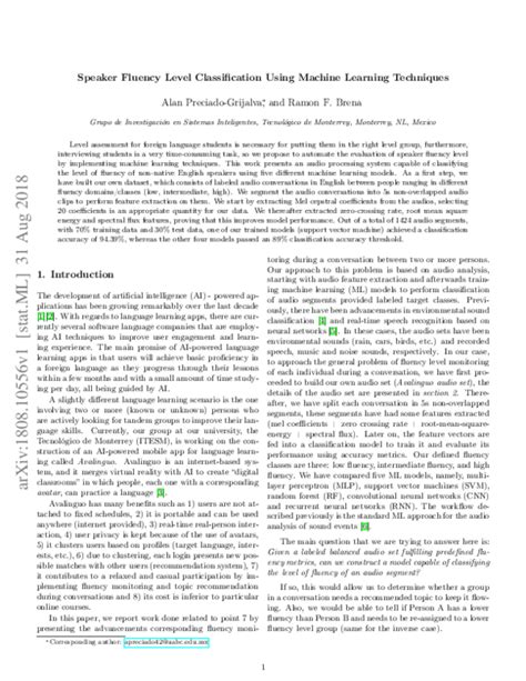 Pdf Speaker Fluency Level Classification Using Machine Learning