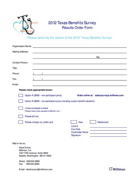Fillable Online Results Order Form Milliman And Robertson Salary