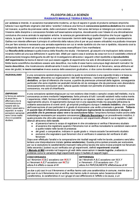 Tabella Riassuntiva Del Manuale Di Godfrey Smith La Teoria E La Realtà Schemi E Mappe
