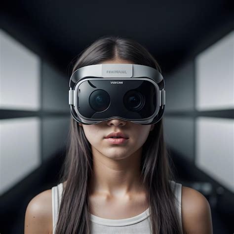 Person Wearing Futuristic High Tech Virtual Reality Glasses Premium