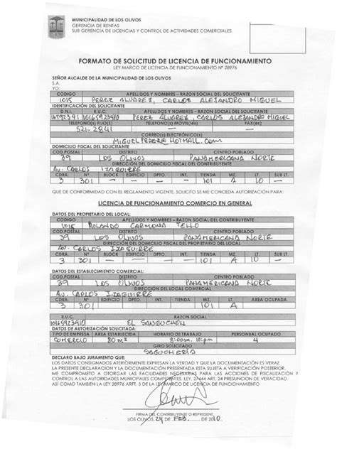 Solicitud De Licencia De Funcionamiento Ejemplo Pdf Pdf Gobierno