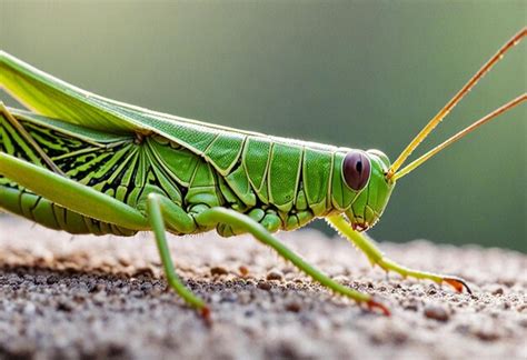 A Green Grasshopper With A Large Red Eye Premium Ai Generated Image
