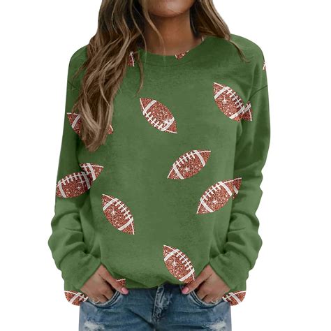 Bodoao Womens Sparkle Football Sequin Rugby Sweatshirt Game Day Y2k