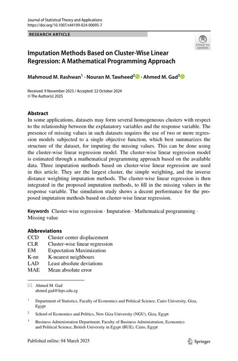 Pdf Imputation Methods Based On Cluster Wise Linear Regression A