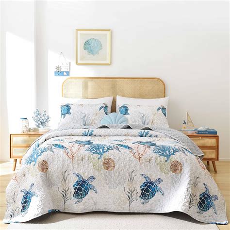 Weigelia Coastal Quilt Set Queen Size Sea Turtle Ocean