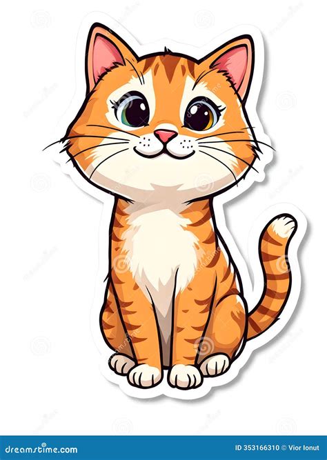 Cute Fluffy Cartoon Kitty Sticker Detailed Illustrated Isolated Stock Illustration