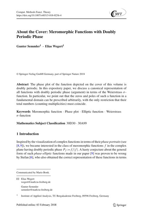 Pdf About The Cover Meromorphic Functions With Doubly Periodic Phase